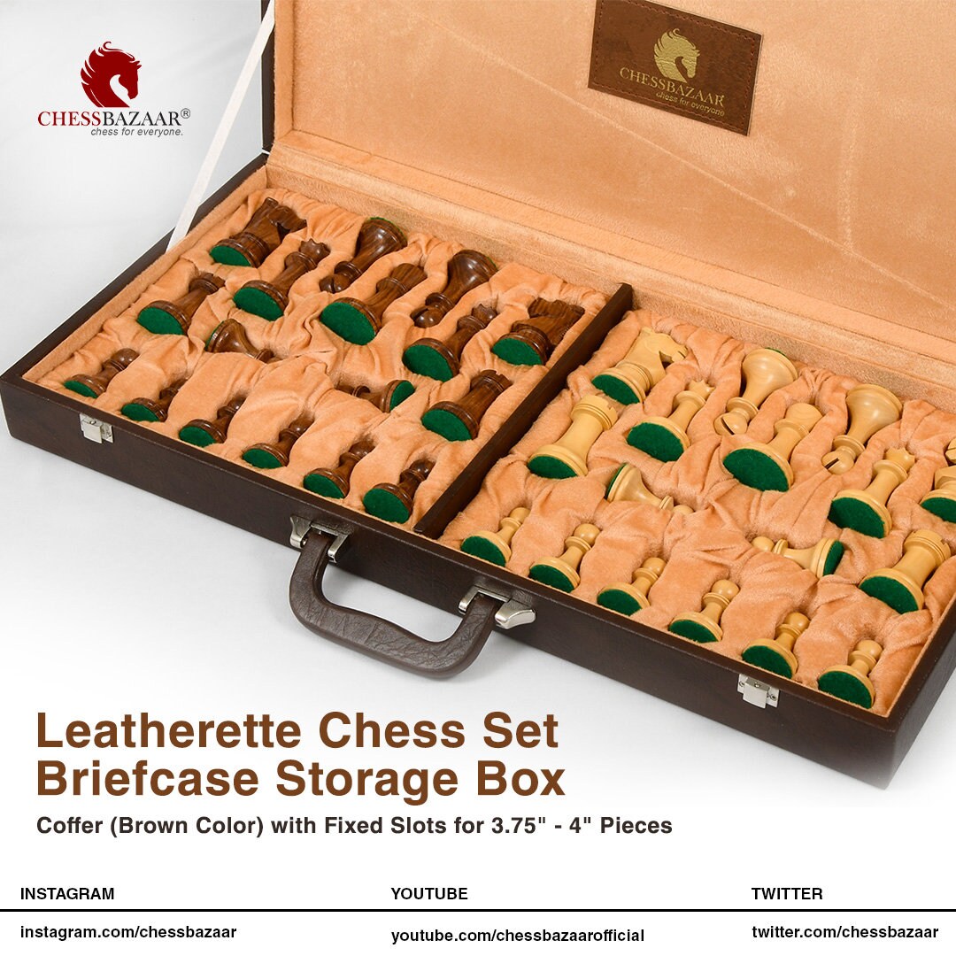 Leatherette Chess Set Briefcase Chess Pieces Storage Box Coffer - Fixed ...
