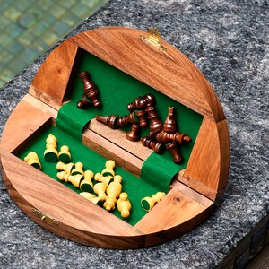Chess Set Travel Series Folding Magnetic Round Shape in Sheesham Wood ...