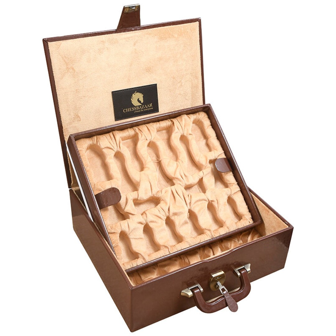 Chess Set Storage Box - Brown Crocodile Pattern Leatherette Coffer ...