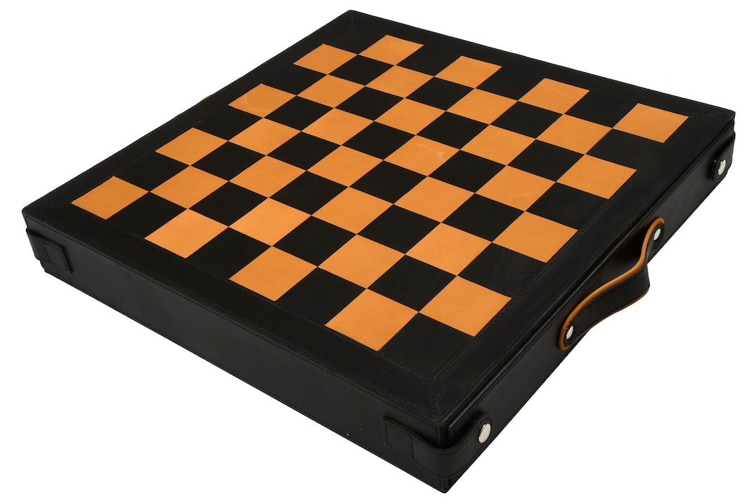 Genuine Leather Chess Board With Built-in Storage in Black Anigre ...