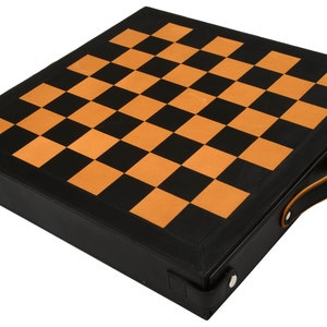 Genuine Leather Chess Board With Built-in Storage in Black Anigre ...