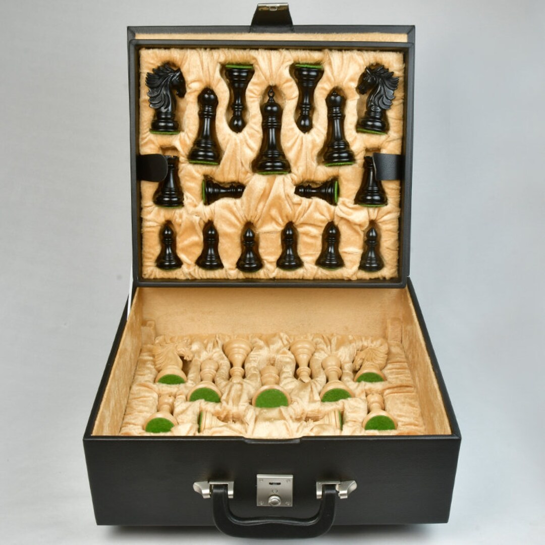 Chess Set Storage Box Leatherette Coffer With Double Tray Fixed Slots ...