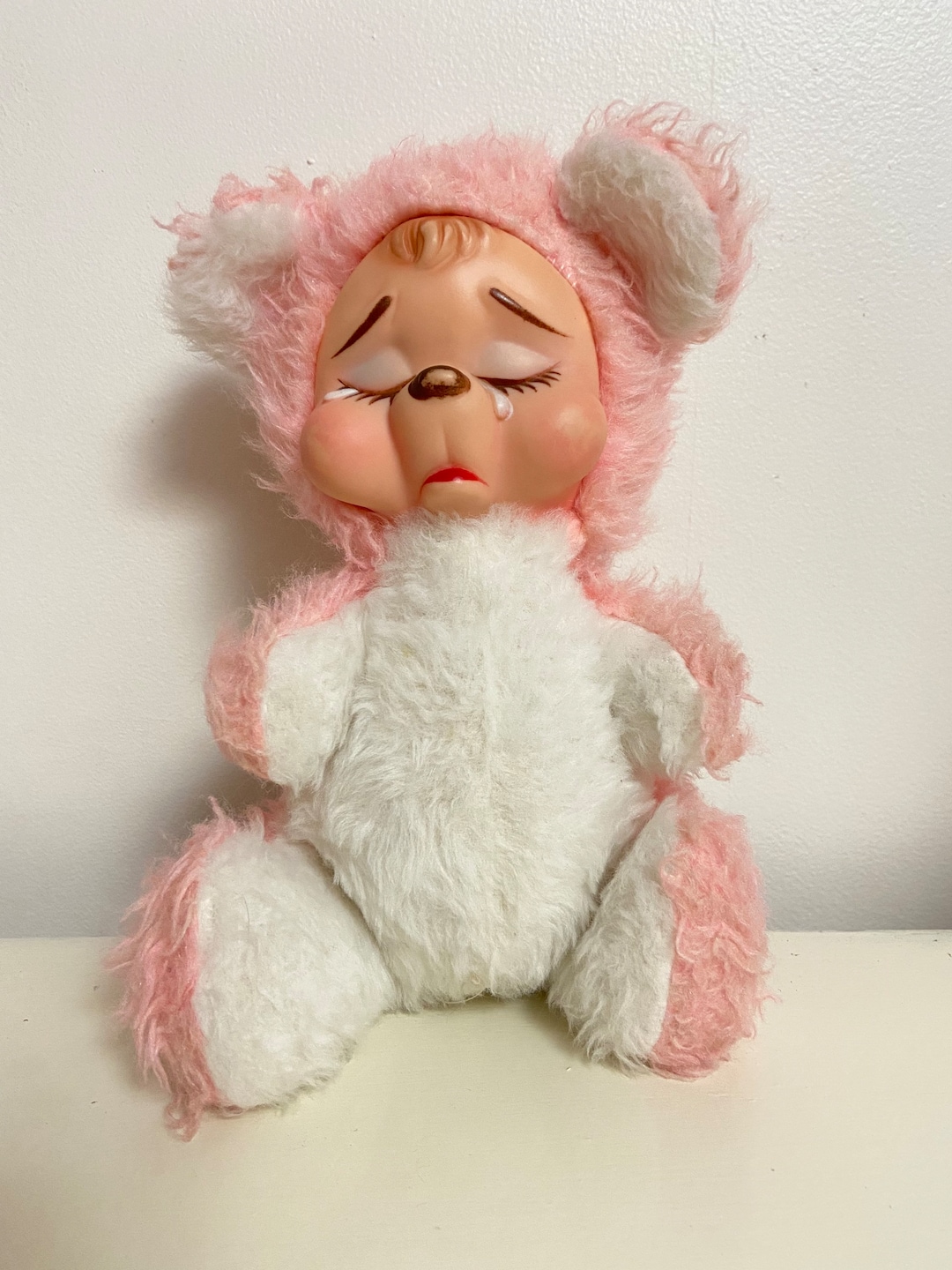 Vintage Rushton Sad Crying Rubber Face Pink Doll Scrappy Bear - Etsy