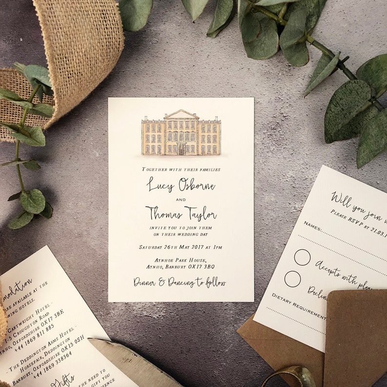 Illustrated Wedding Venue Invitation Set - Etsy
