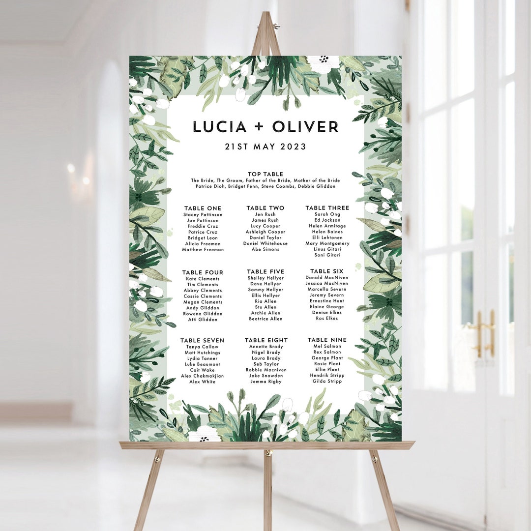 Green and White Table Plan, Sage Green, White Flowers Wedding, Green ...