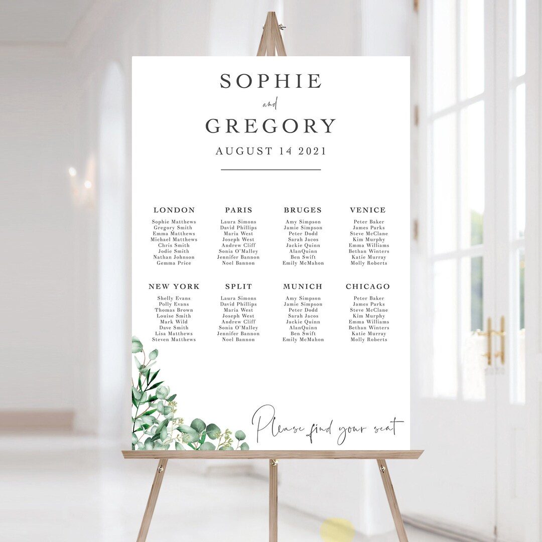 Eucalyptus Wedding Table Plan, Modern - Etsy