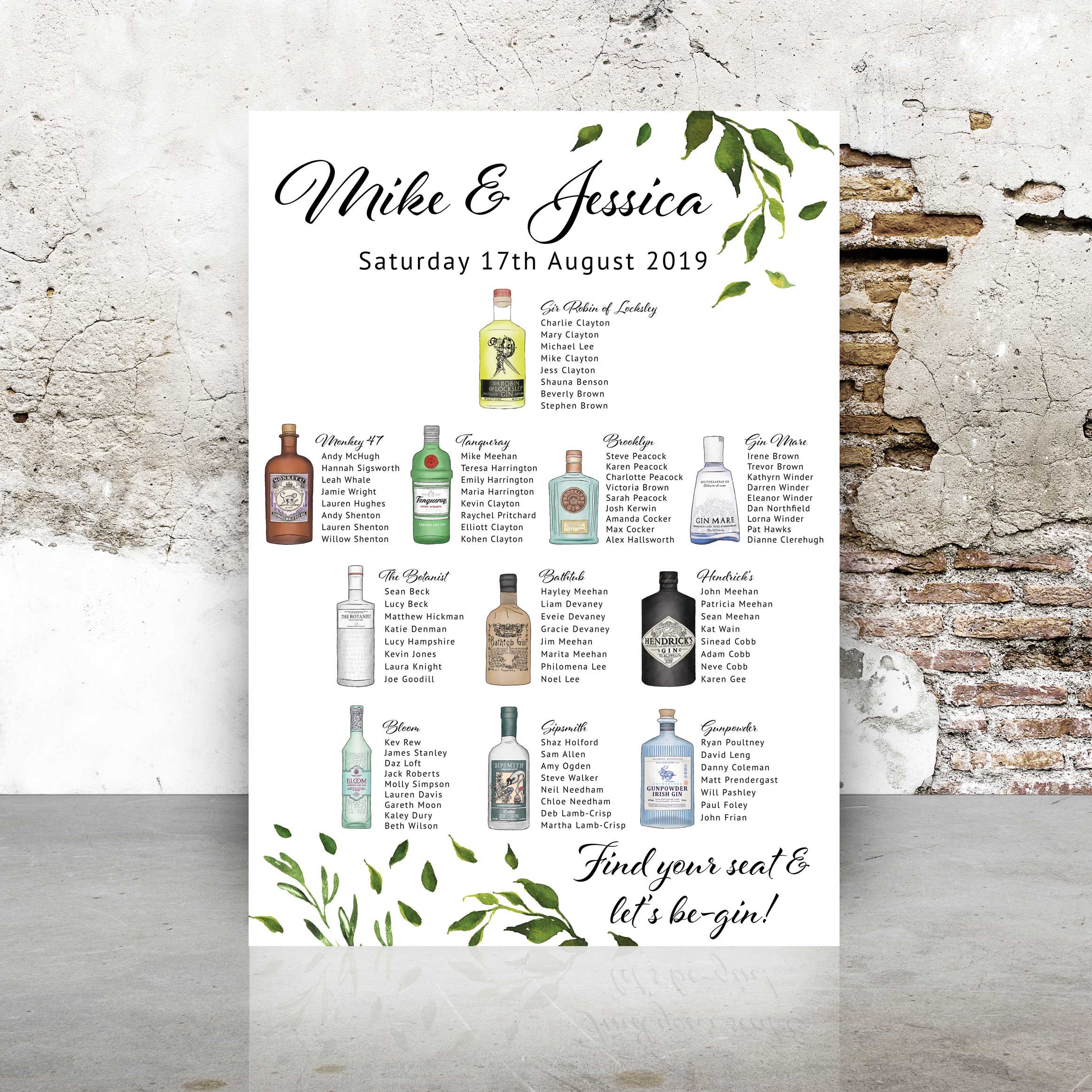 Gin Wedding Table Plan A1 - Etsy UK