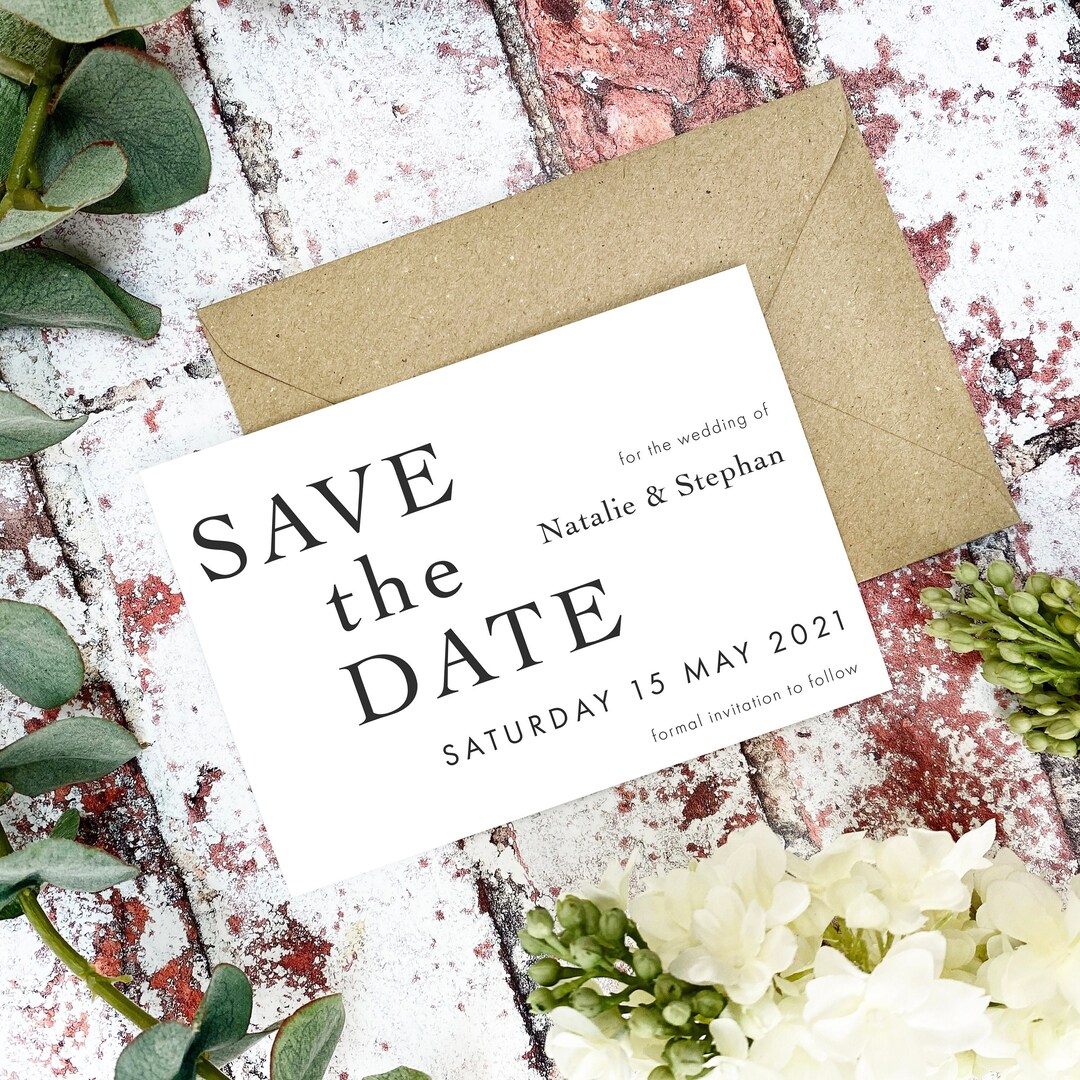 Modern Simple Typography Save the Date Black and White, Minimal Wedding ...