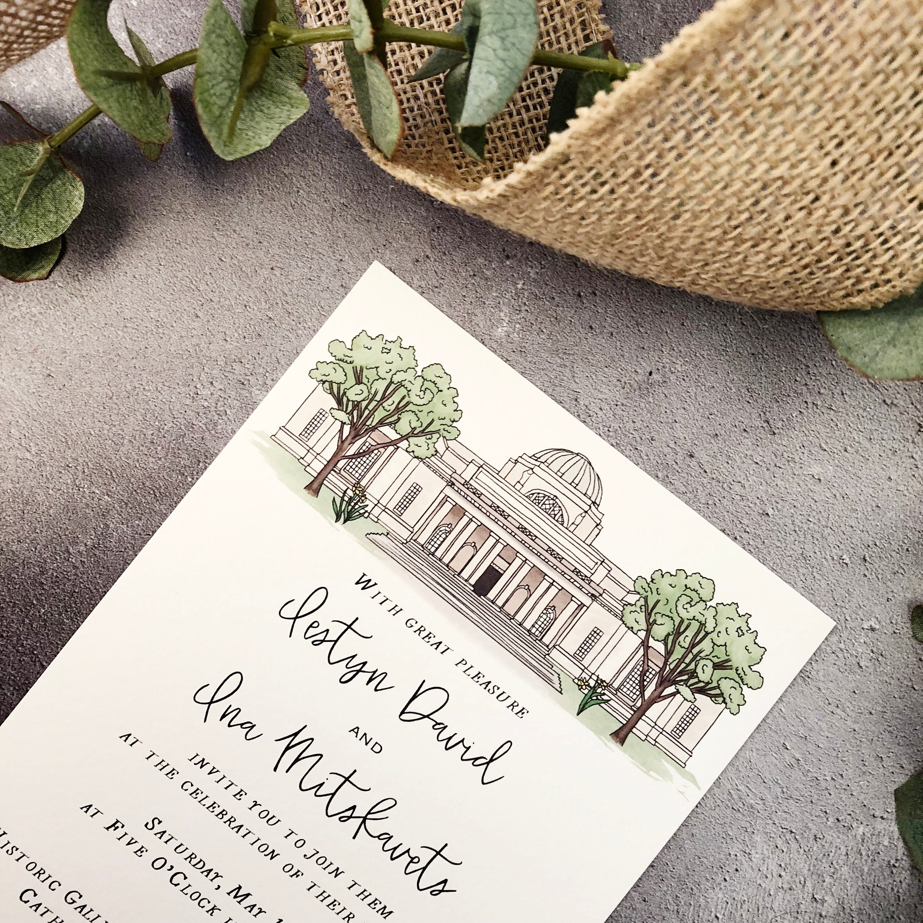 Illustrated Wedding Venue Invitation Set | Etsy