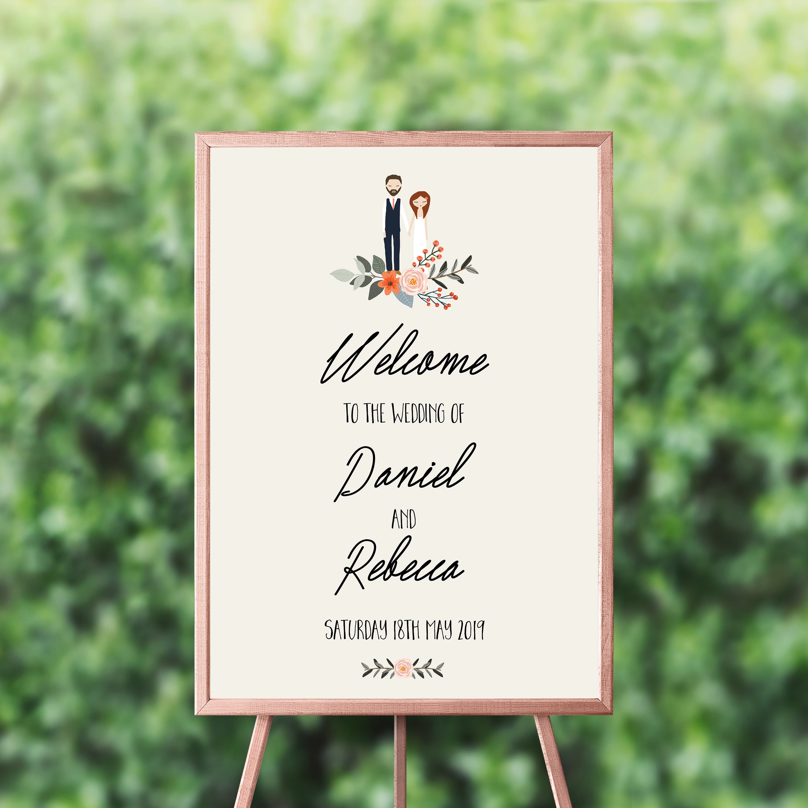 Floral Couple Portrait Fun Wedding Welcome Sign | Etsy