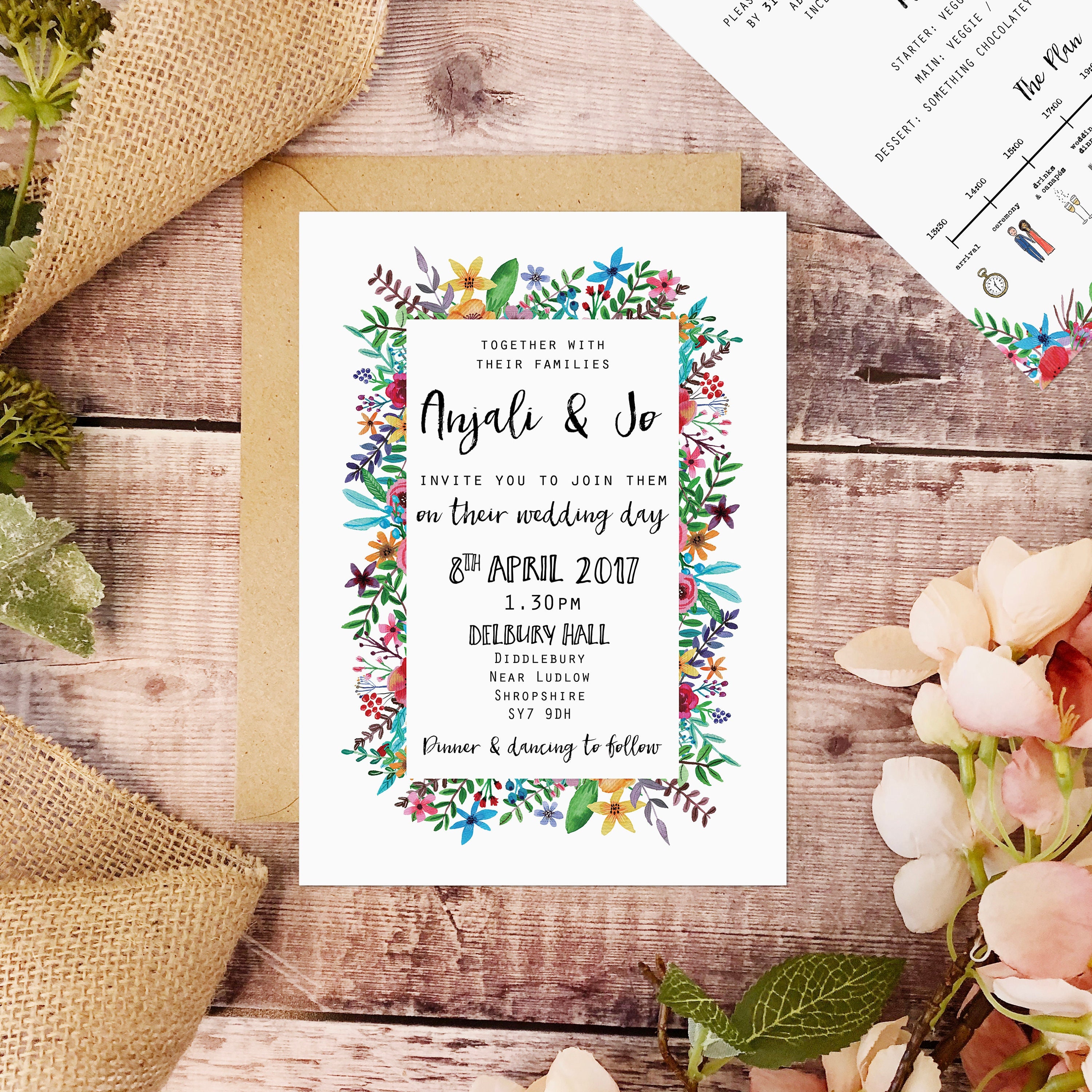 Colourful Flowers Wedding Invitation Sample Bright Floral - Etsy UK