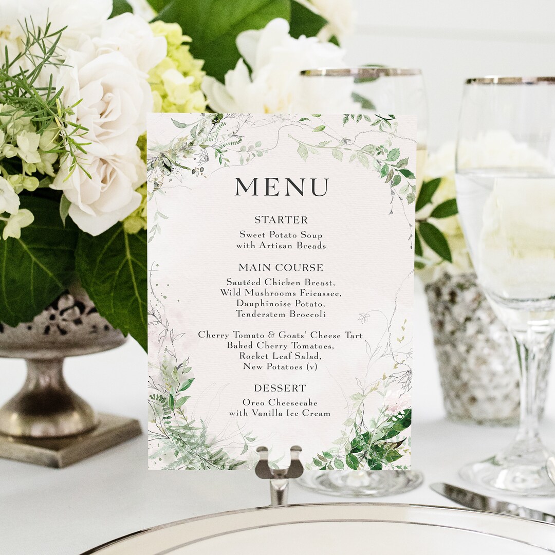 Delicate Greenery Foliage Watercolour Eucalyptus Wedding Wedding Menu ...