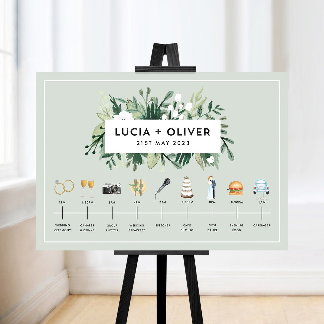 Green and White Order of the Day, Sage Green, White Flowers Wedding ...