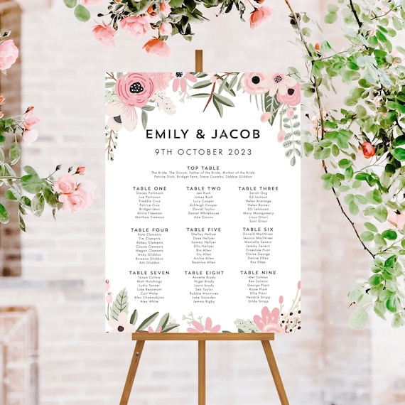 Blush Pastel Pink Floral Wedding Table Plan Seating Chart - Etsy