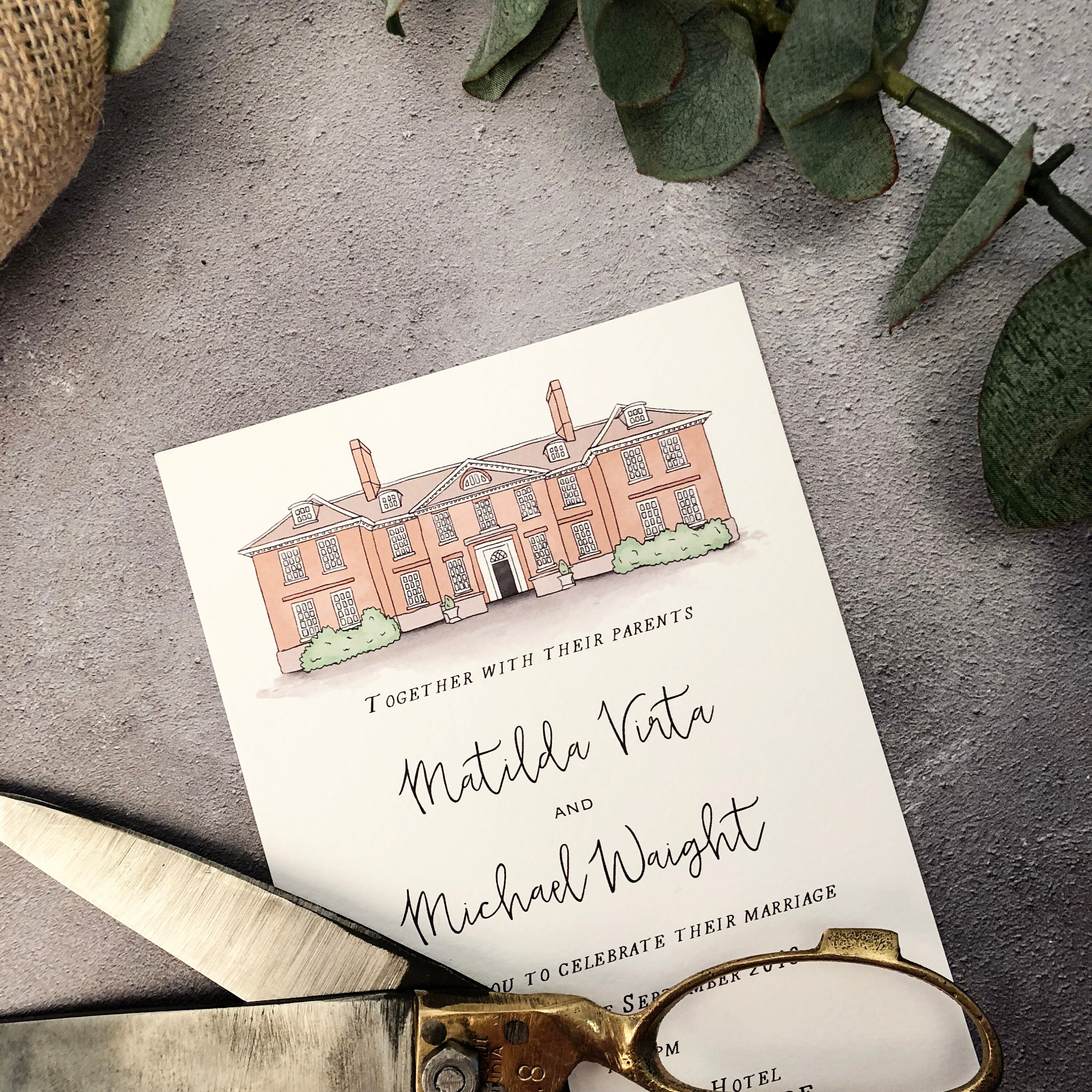 Illustrated Wedding Venue Invitation Set | Etsy