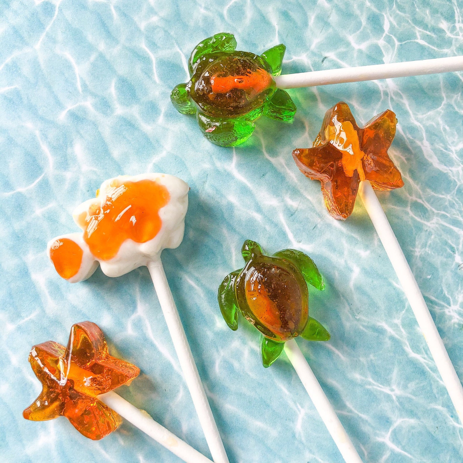 12 Mini Sea Themed Shaped Lollipops, Sea Star, Turtle, Fish Mini ...