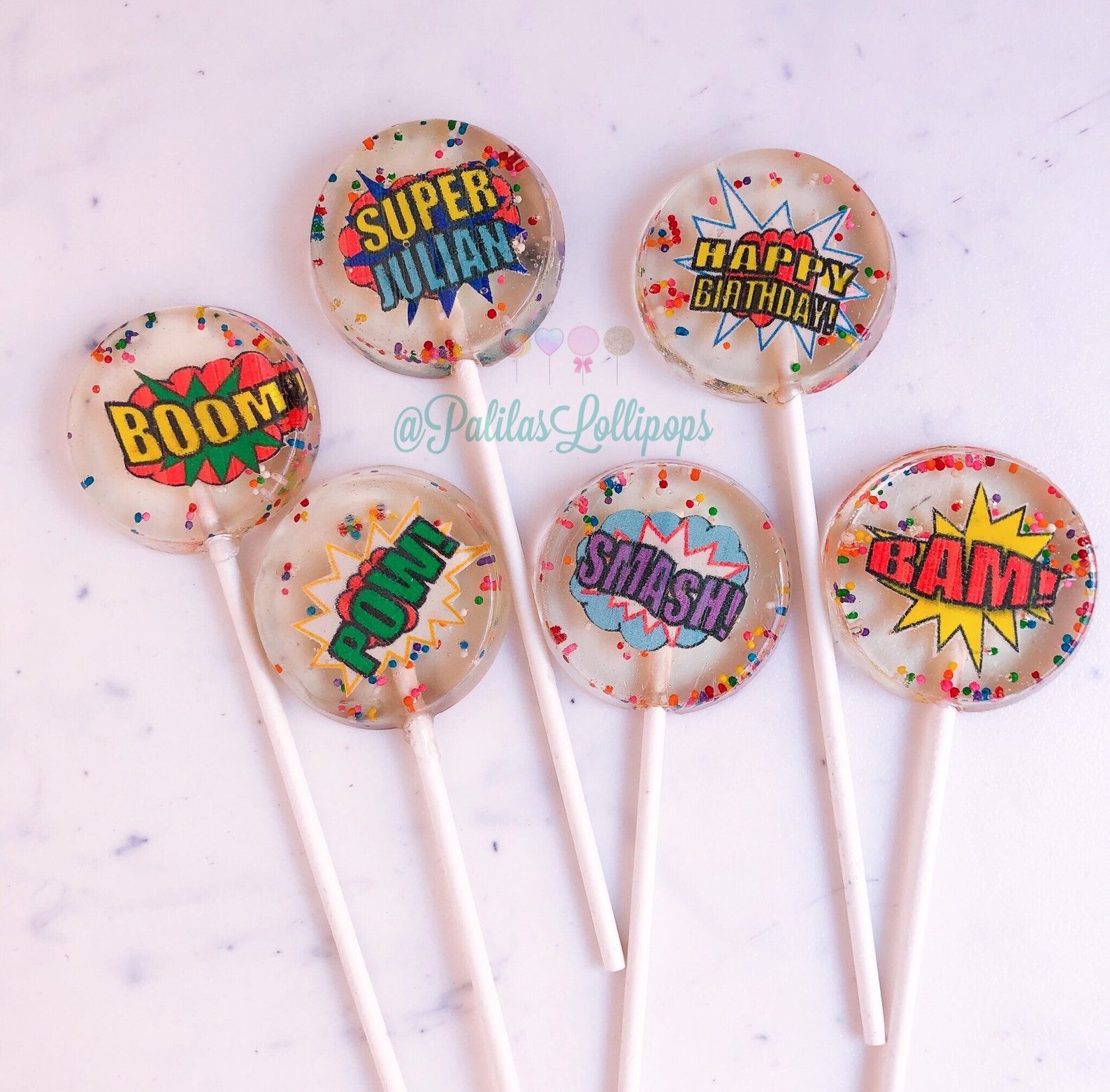 Superhero lollipops Favors superhero suckers comic inspired | Etsy