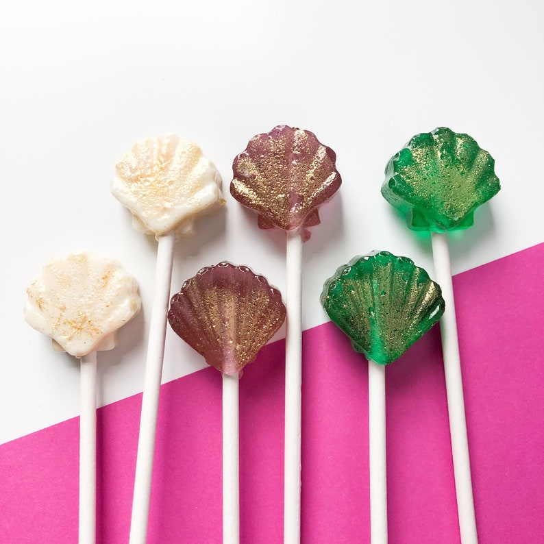 12 Mini Seashells Shaped Lollipop Favors, Clamshells Shaped Party ...