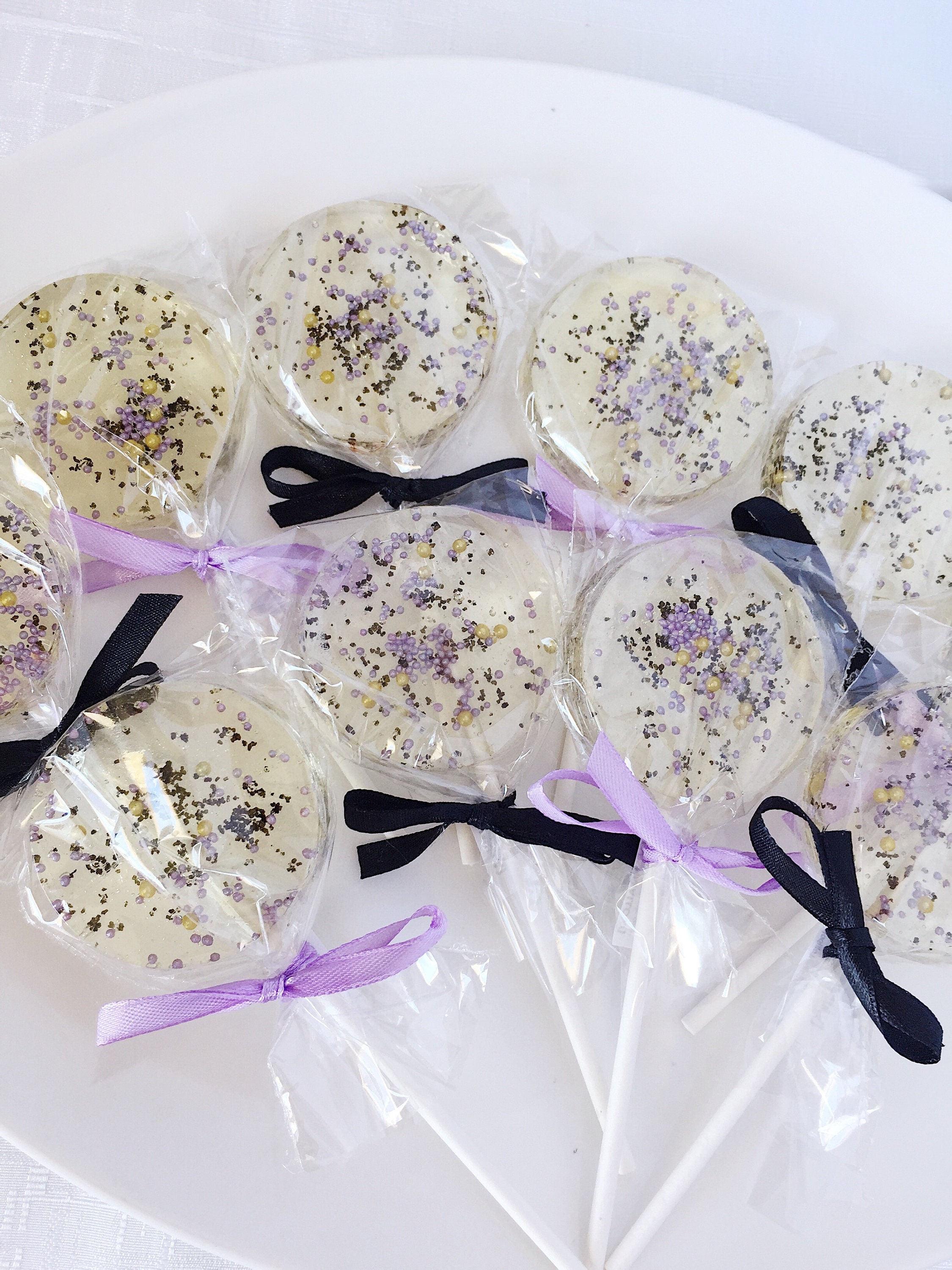 Lilac Gold and Black Sprinkle Lollipops Party favors | Etsy