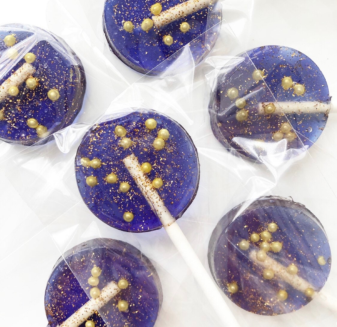 Blue and Gold Lollipops Wedding favors hard candy lollipops | Etsy