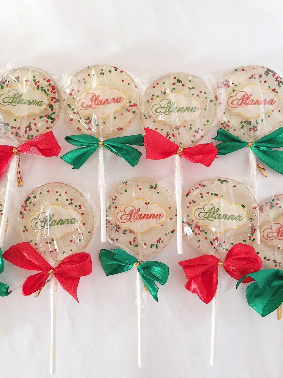 Red and Green Customize Name Lollipops, Holiday Party Favors, Christmas ...