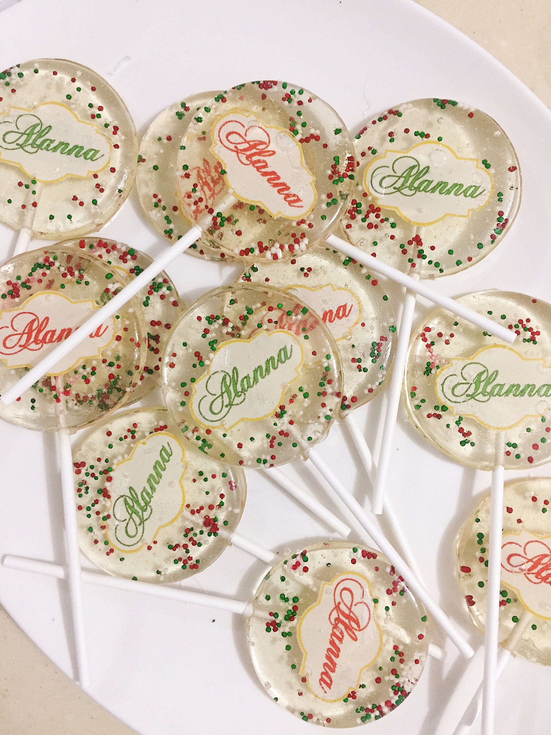 Red and Green Customize Name Lollipops, Holiday Party Favors, Christmas ...