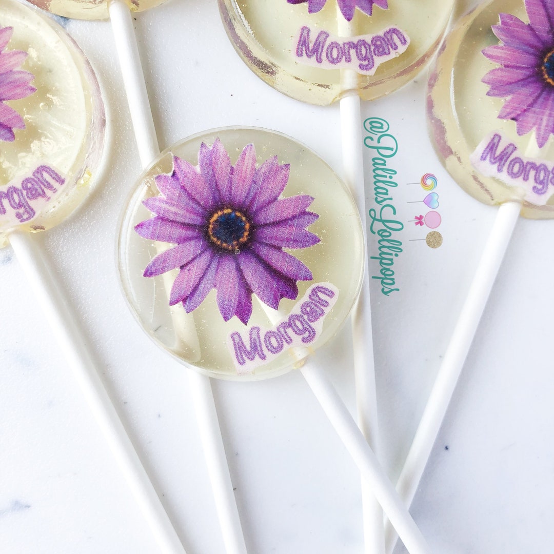 Purple Daisy Flower Customize Lollipops, Flower Baby Shower, Flower ...
