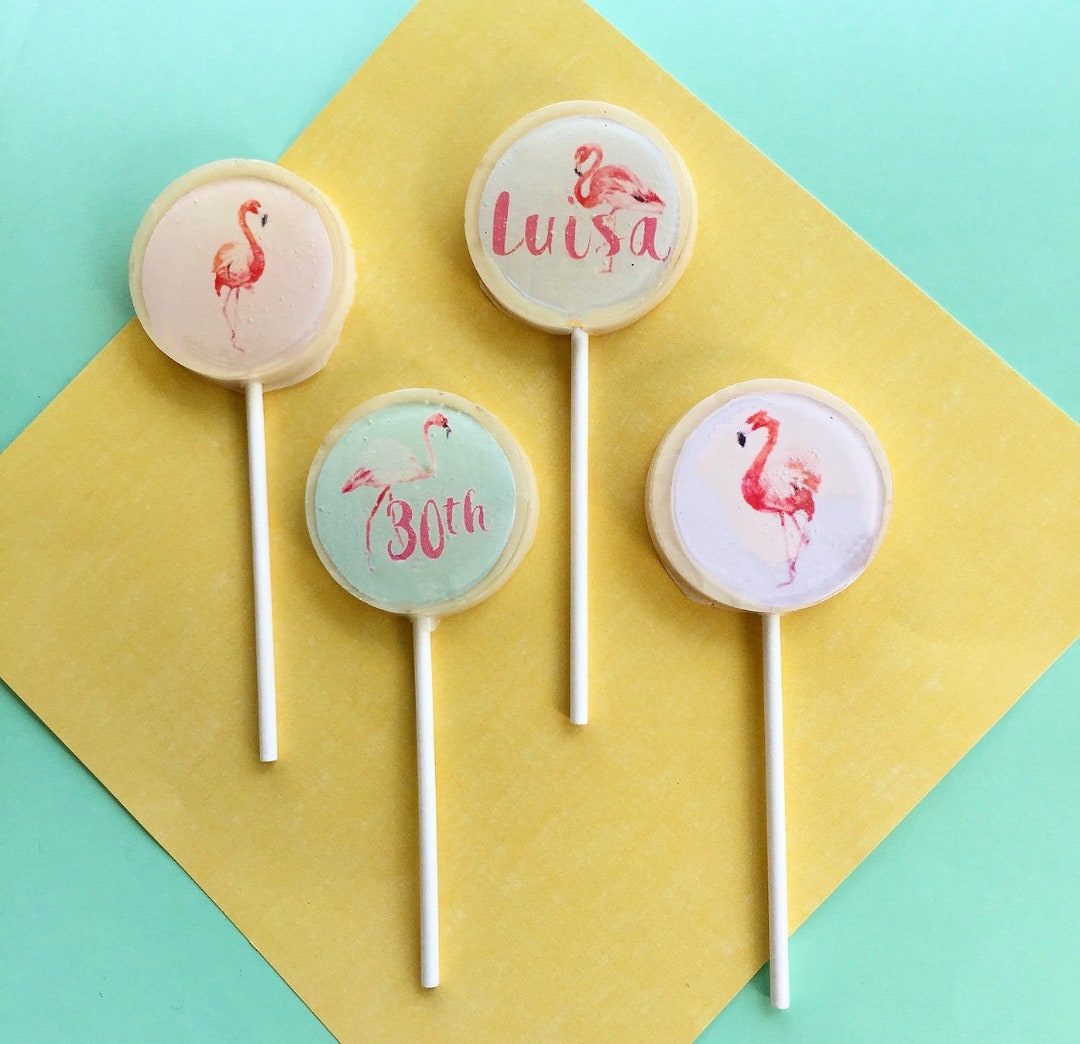 6 Customize Flamingo Lollipops, Pastel Flamingo Birthday Party Favors ...