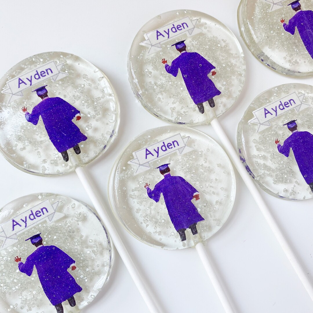 Purple Customized Graduation Lollipop Favors Dark Skin Boy, Purple ...