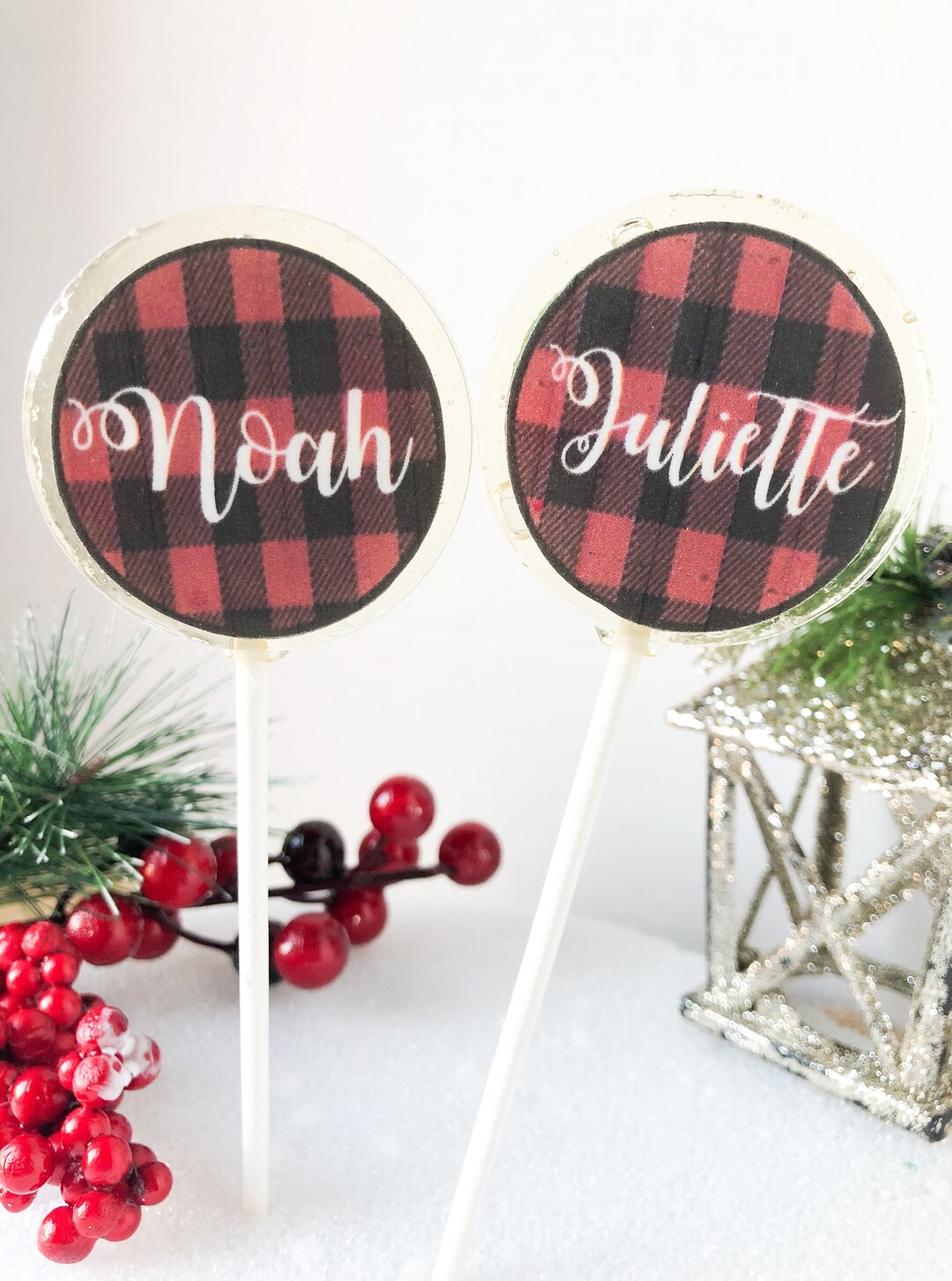 Red and Black Buffalo Plaid Candy Lollipops, Christmas Favors, Buffalo ...