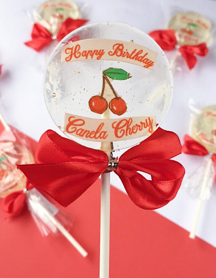 Cherry Themed Customized Lollipops Cherry Birthday Suckers | Etsy