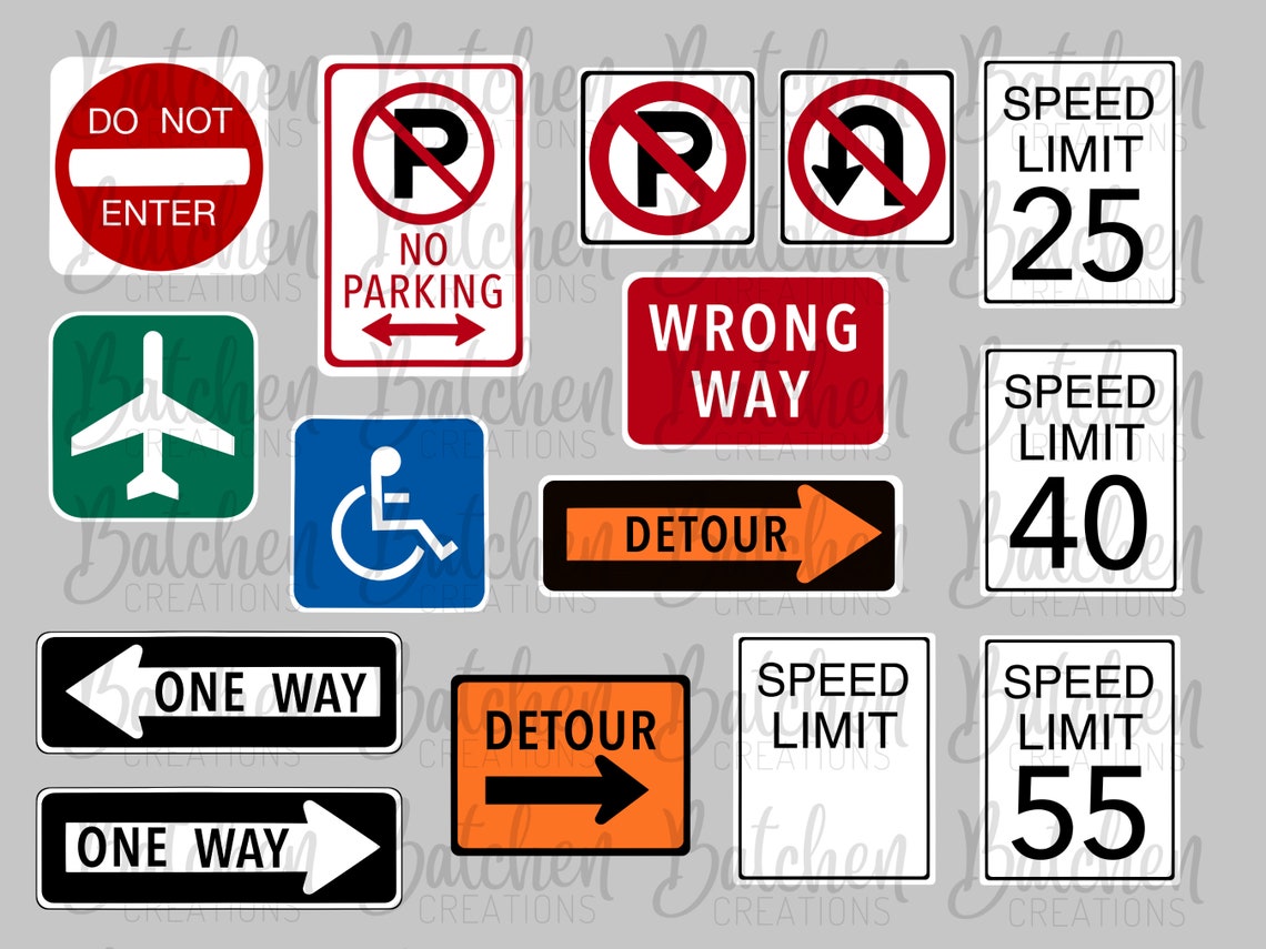 Traffic Signs Clipart, Road Signs, Pretend Play, PNG Files, Digital ...