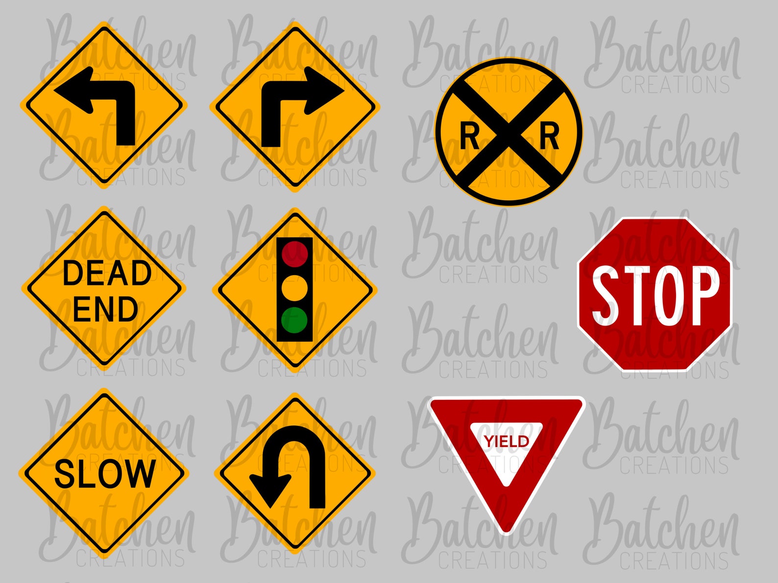 Traffic Signs Clipart, Road Signs, Pretend Play, PNG Files, Digital ...