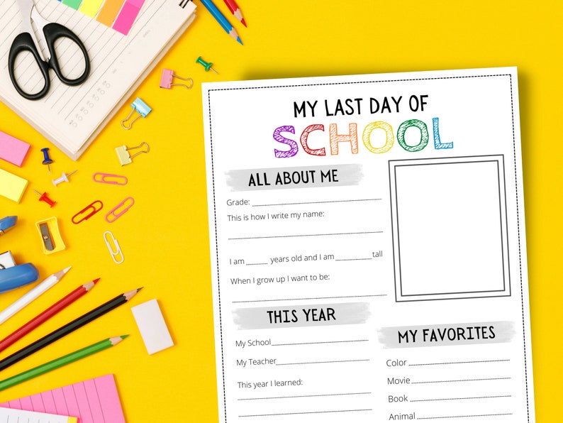 First Day of School Questionnaire, Back to School Interview, Last Day ...