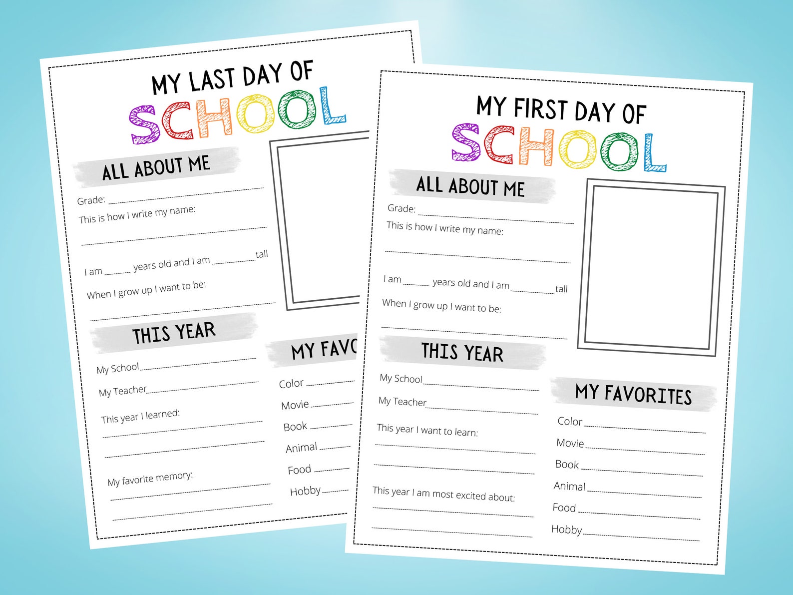 First Day of School Questionnaire, Back to School Interview, Last Day ...