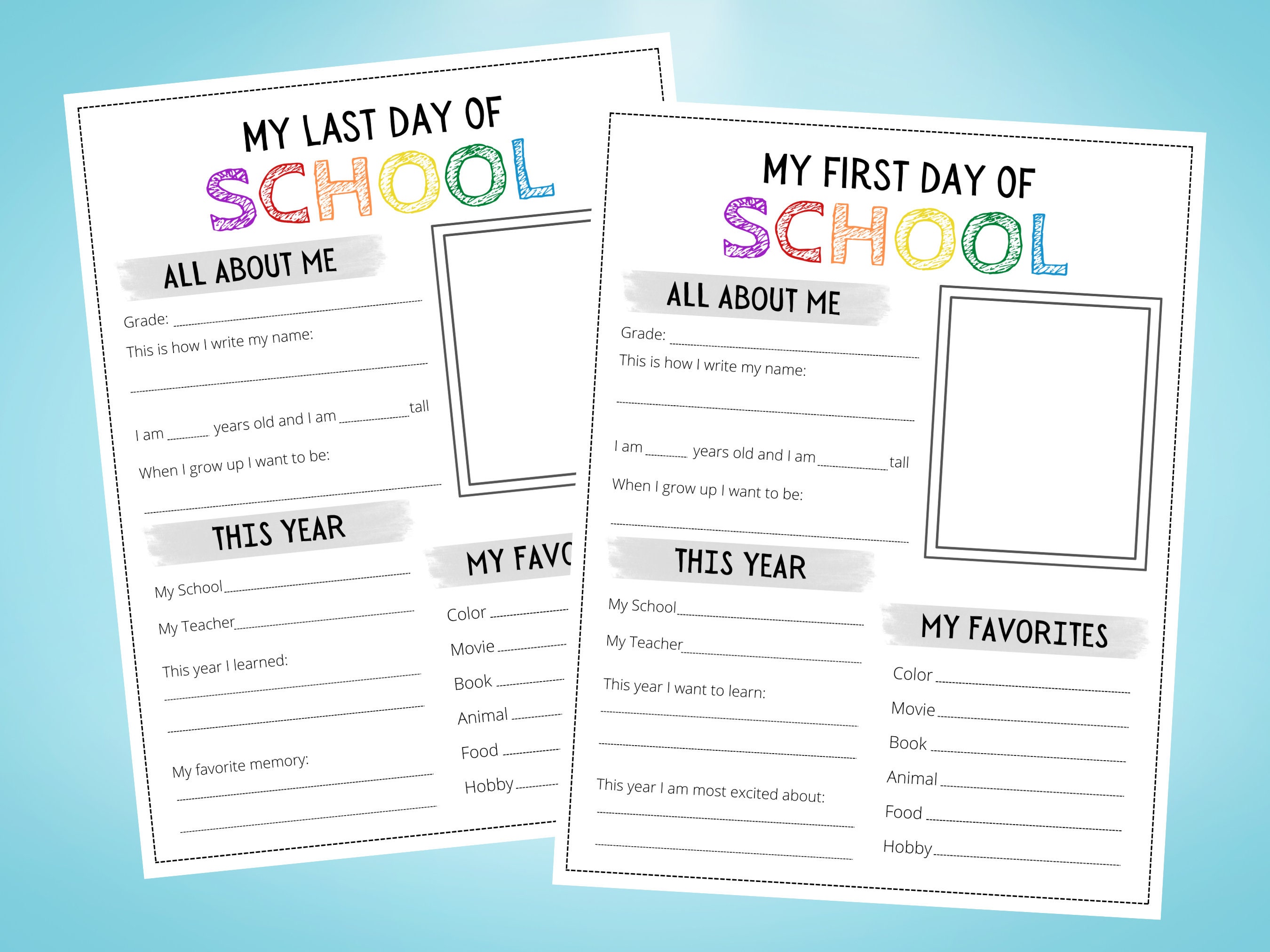 First Day of School Questionnaire, Back to School Interview, Last Day ...