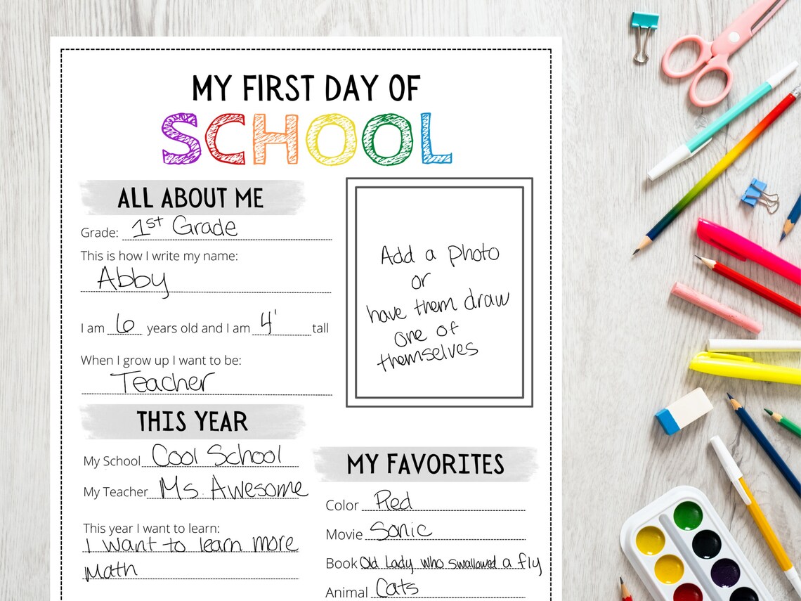 First Day of School Questionnaire, Back to School Interview, Last Day ...