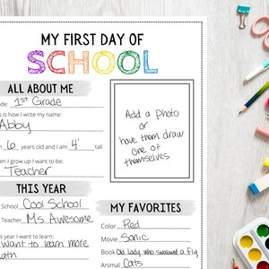 First Day of School Questionnaire, Back to School Interview, Last Day ...