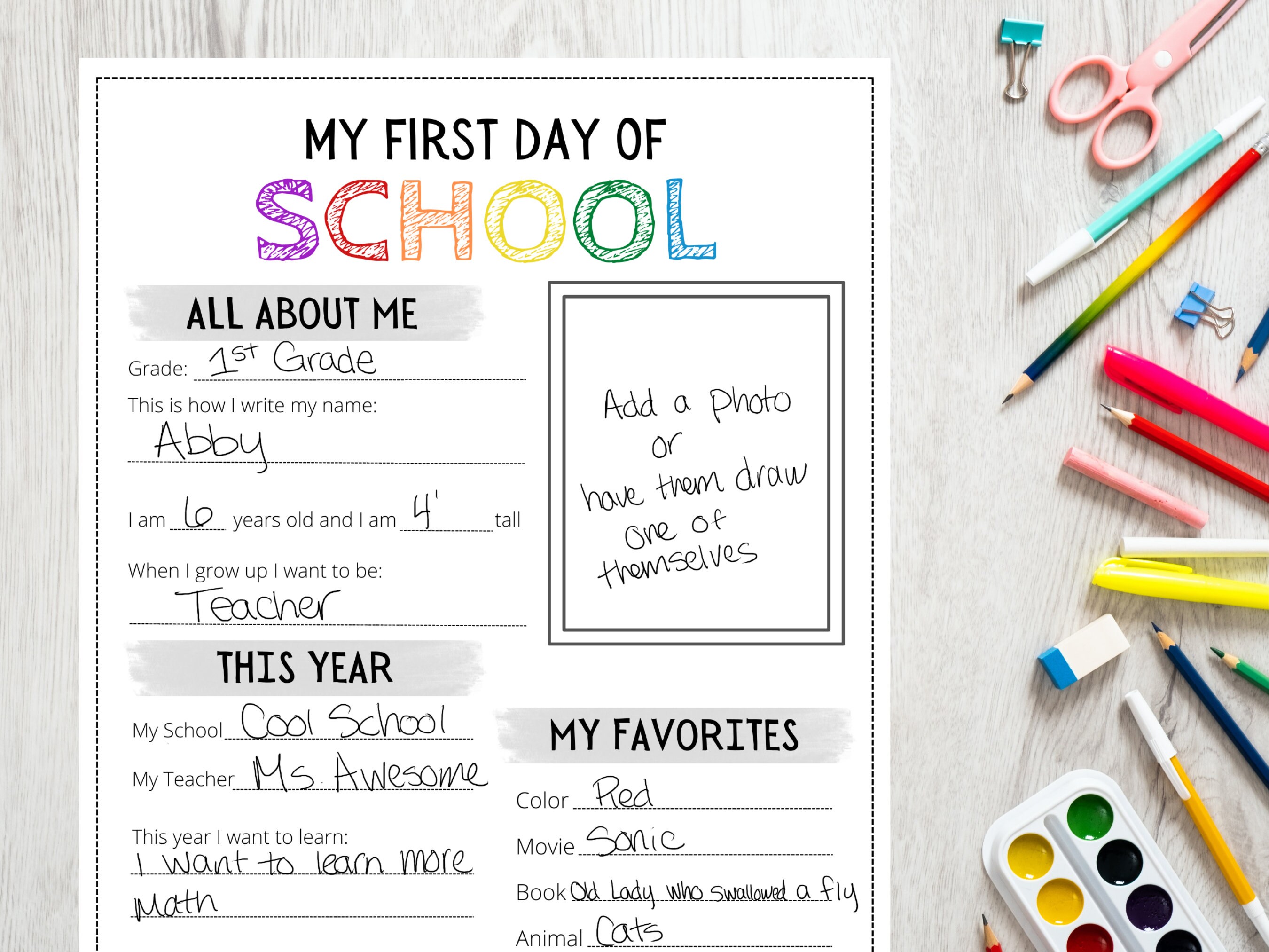 First Day of School Questionnaire, Back to School Interview, Last Day ...