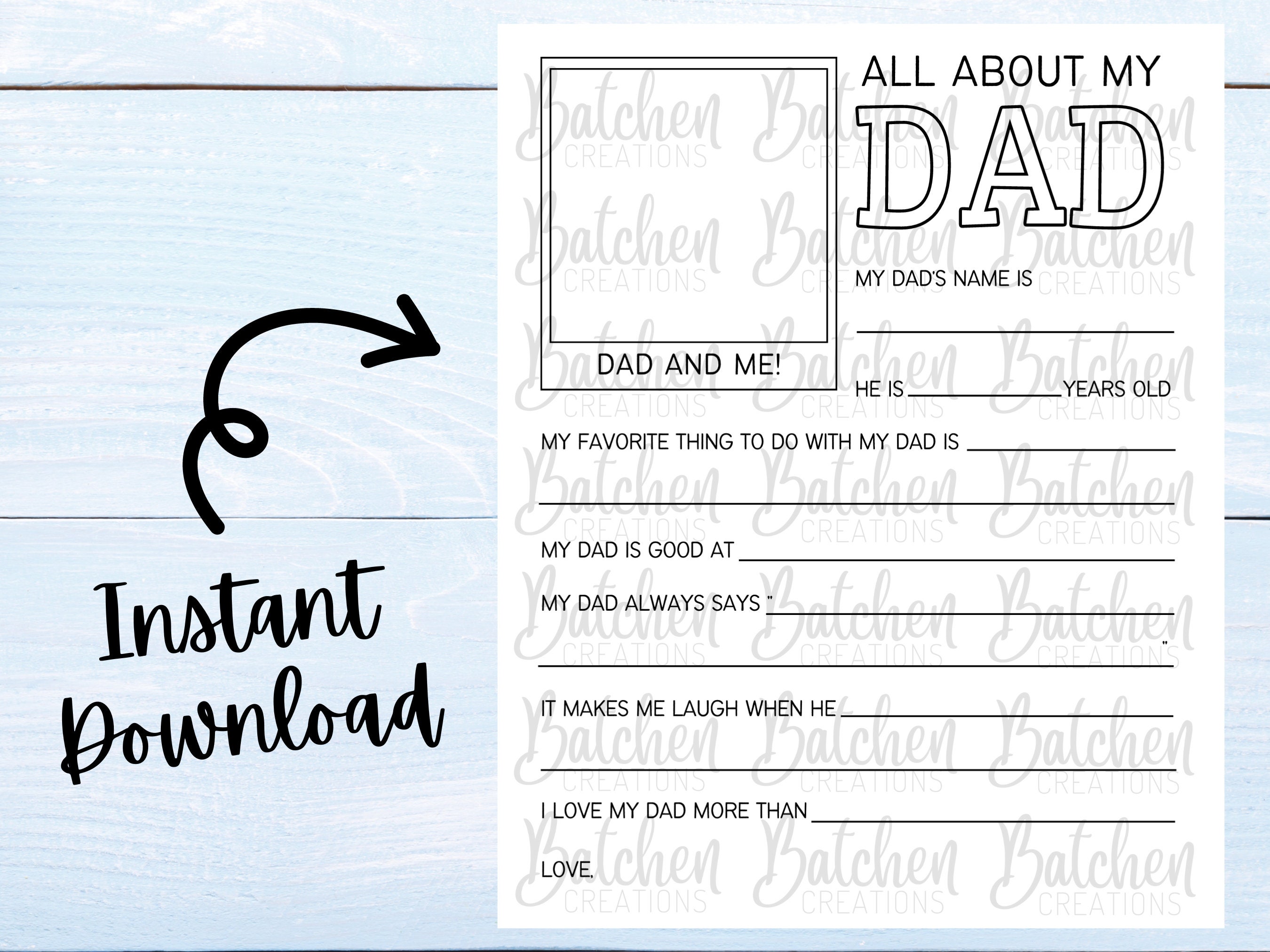 All About My Dad, Father's Day Questionnaire, Printable, Activity - Etsy
