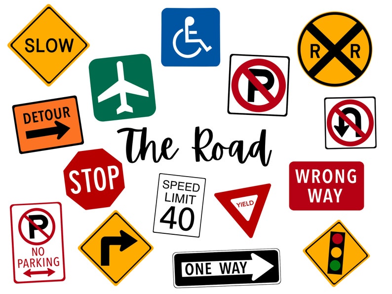 Traffic Signs Clipart, Road Signs, Pretend Play, PNG Files, Digital ...