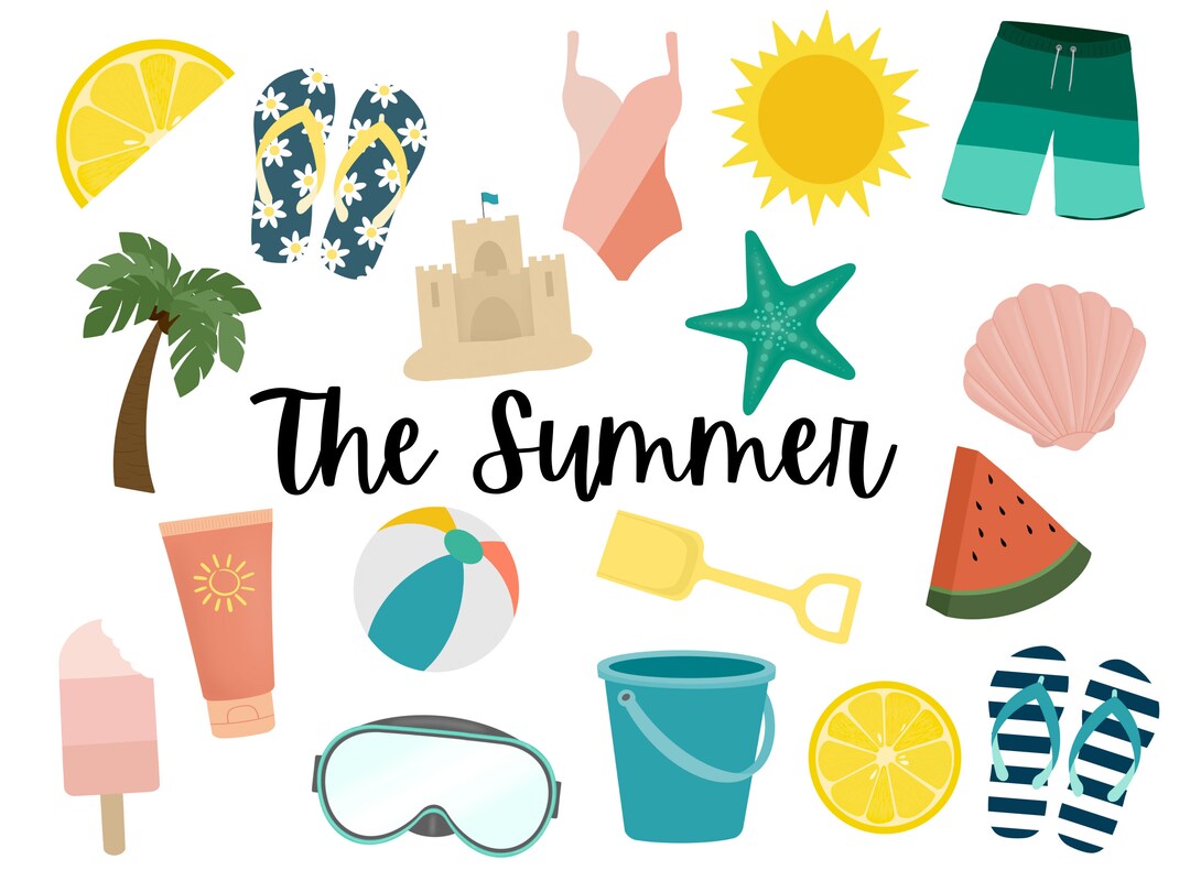 Beach Clipart for Summer, Summer Tropical Clipart, Beach Time, Hello ...