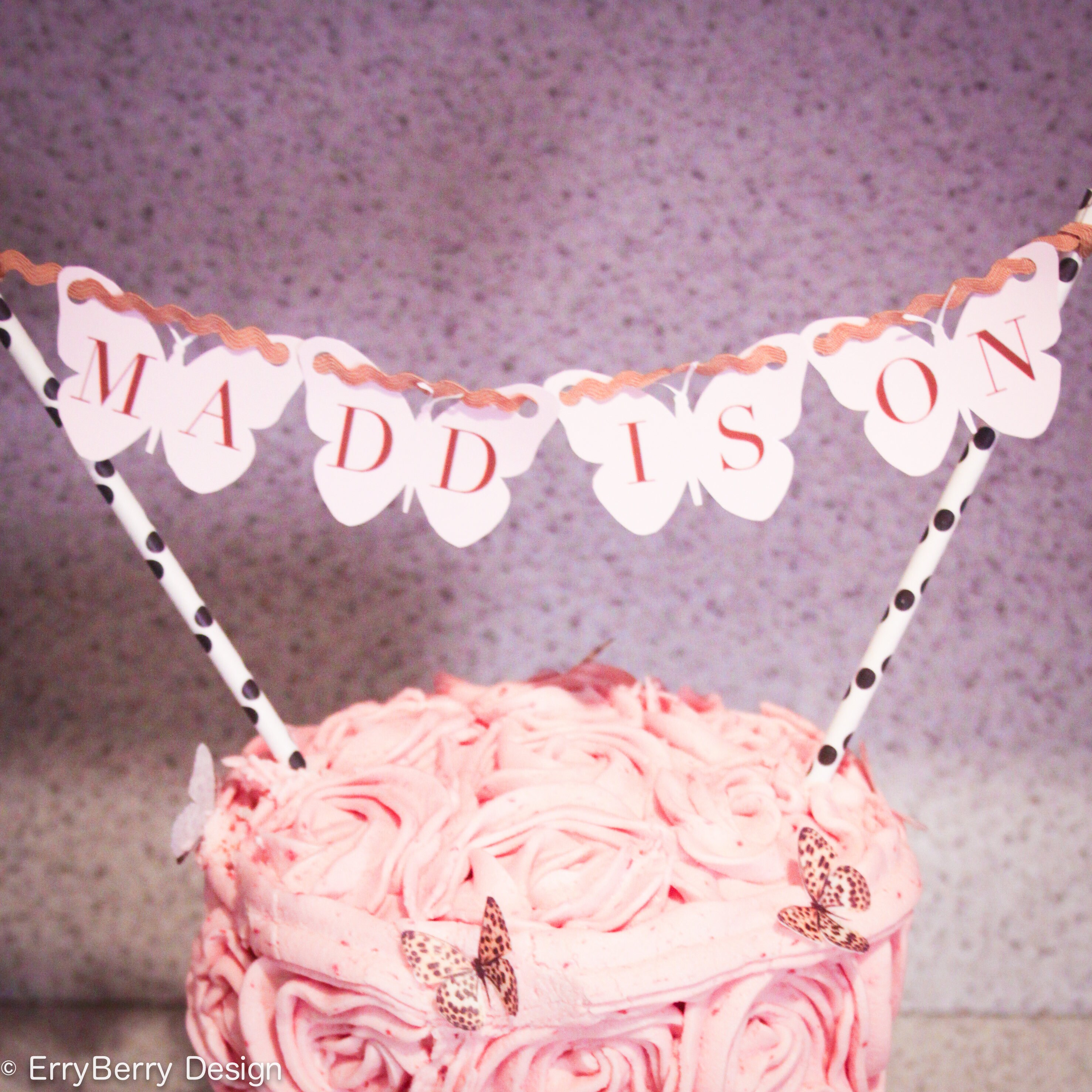 Personalised Pink Circular Cake Bunting Topper - Etsy UK