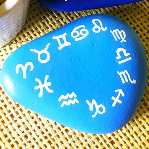 Stone With 12 Zodiac Signs, Handmade Acrylic Painted Pebble, Dot Art ...