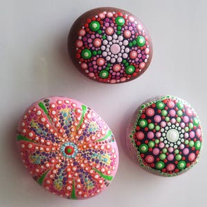 Set of 3 Mandala Pebbles, 3 Mandala Refrigerator Magnets, Painted ...