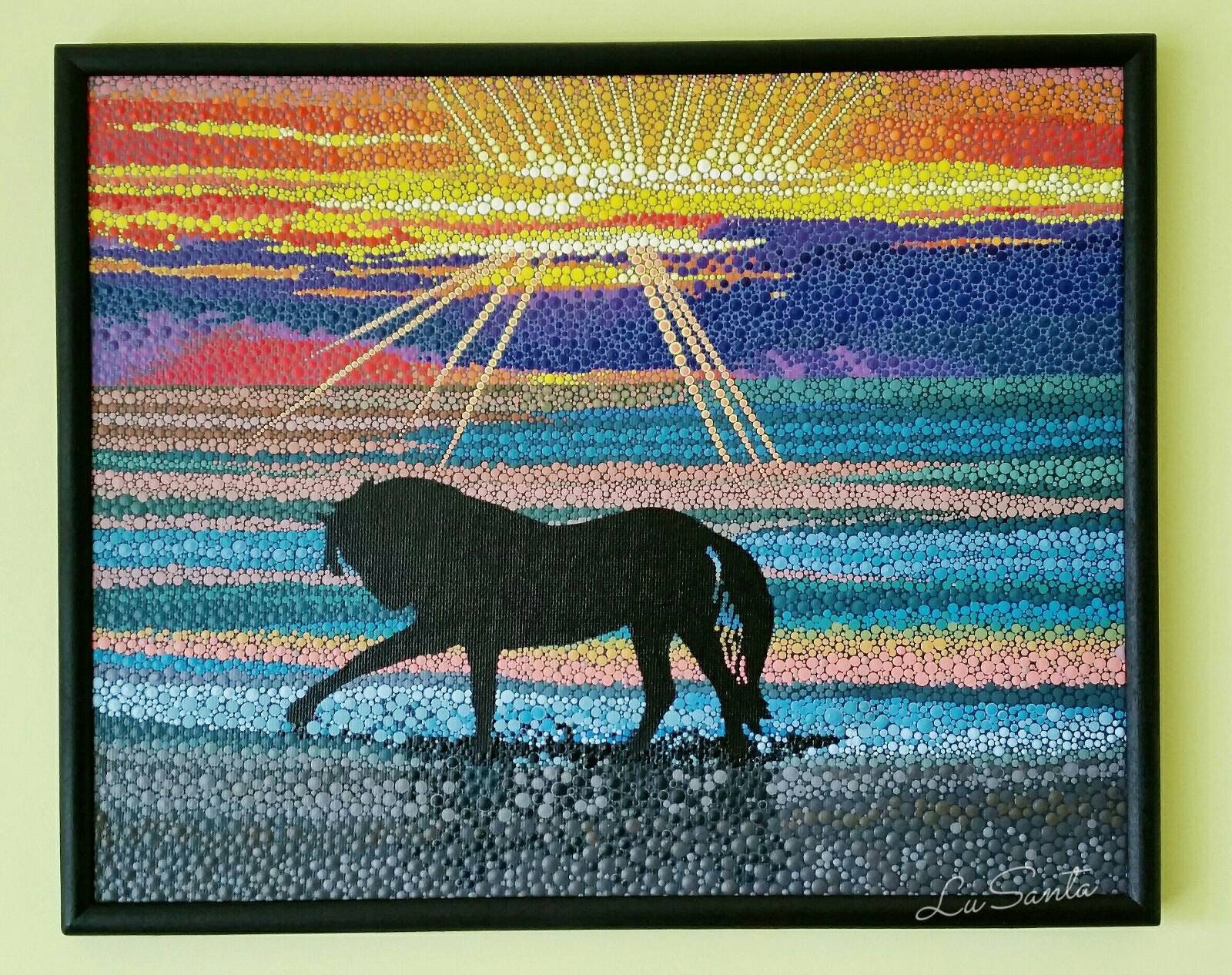 Horse by the Sea, Sunset at Sea, Dot Painting, Dot Art, Wall Art - Etsy