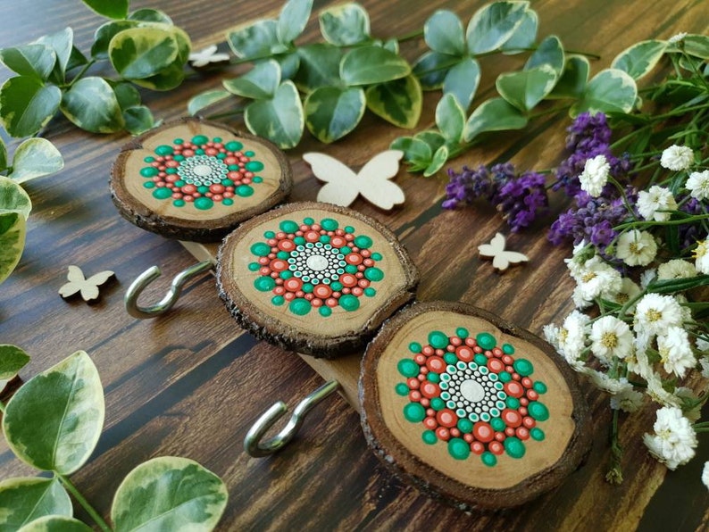 Handmade Wooden Key and Kitchen Towel Holder With Mandalas, Wall Key ...