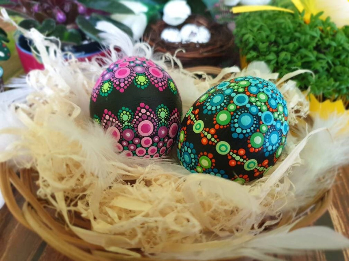 Handmade Wooden Easter Eggs – Dot Art Technique, Hand Painted Eggs, Dot ...