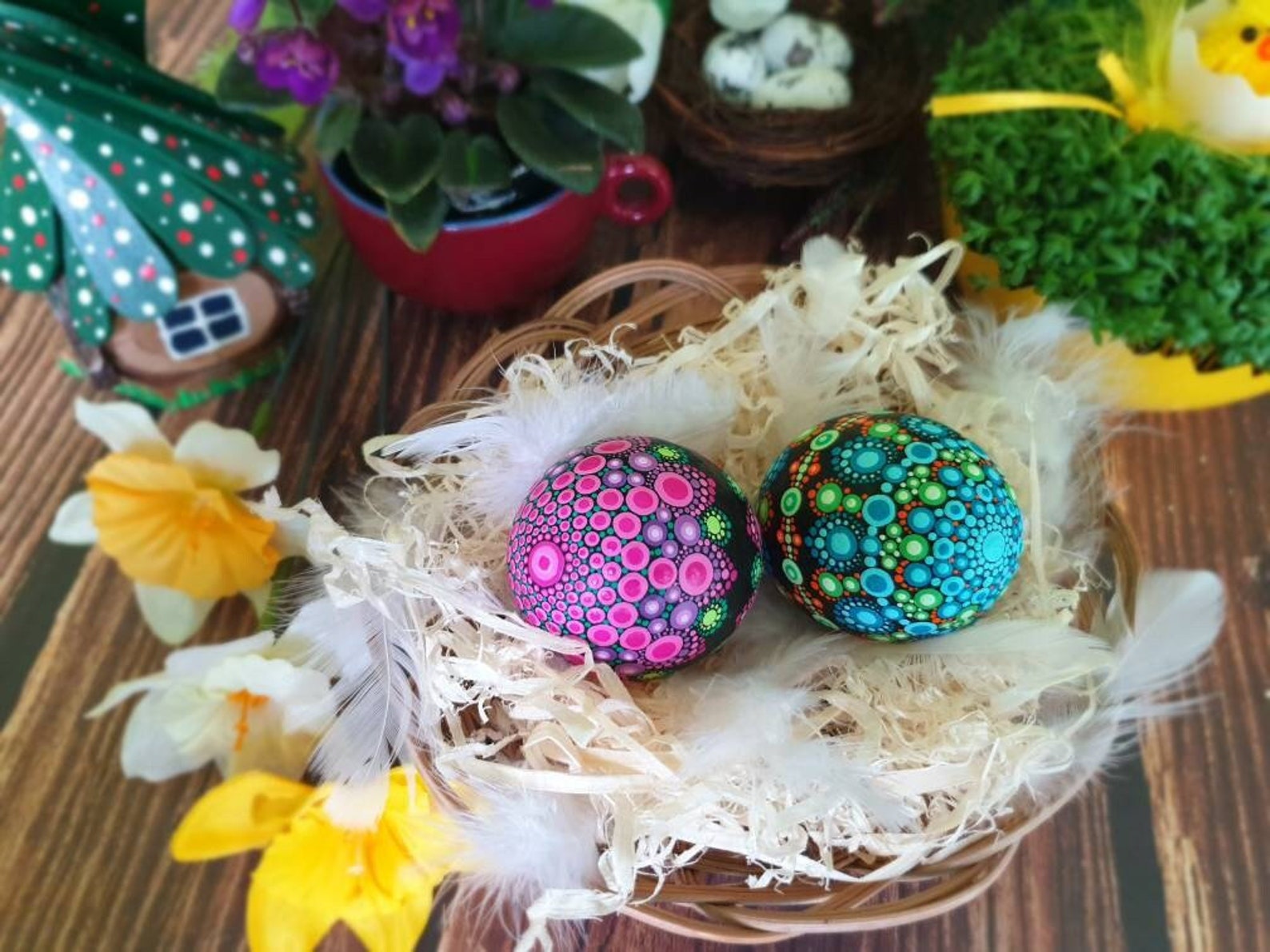 Handmade Wooden Easter Eggs – Dot Art Technique, Hand Painted Eggs, Dot ...