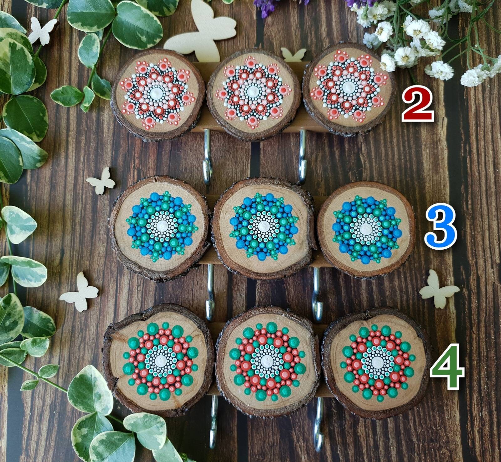 Handmade Wooden Key and Kitchen Towel Holder With Mandalas, Wall Key ...